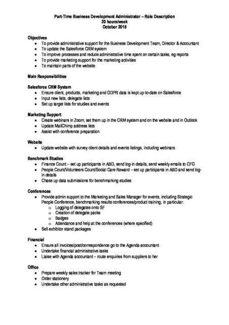 Business Development Administrator - role description and person ...